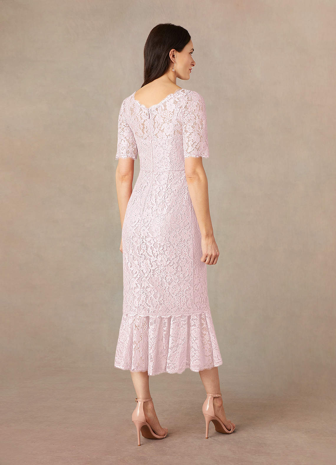 Azazie Lisa Blushing Pink Mermaid Lace Dress | Azazie