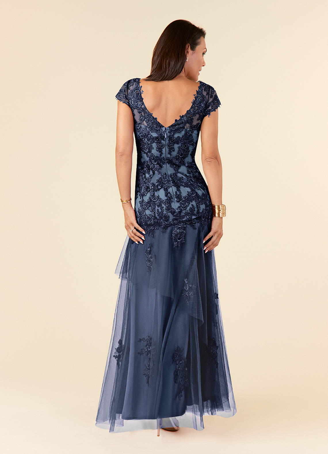 Dark Navy/Dusty Blue Azazie Romy Mermaid V-Neck Sequins Tulle Floor ...