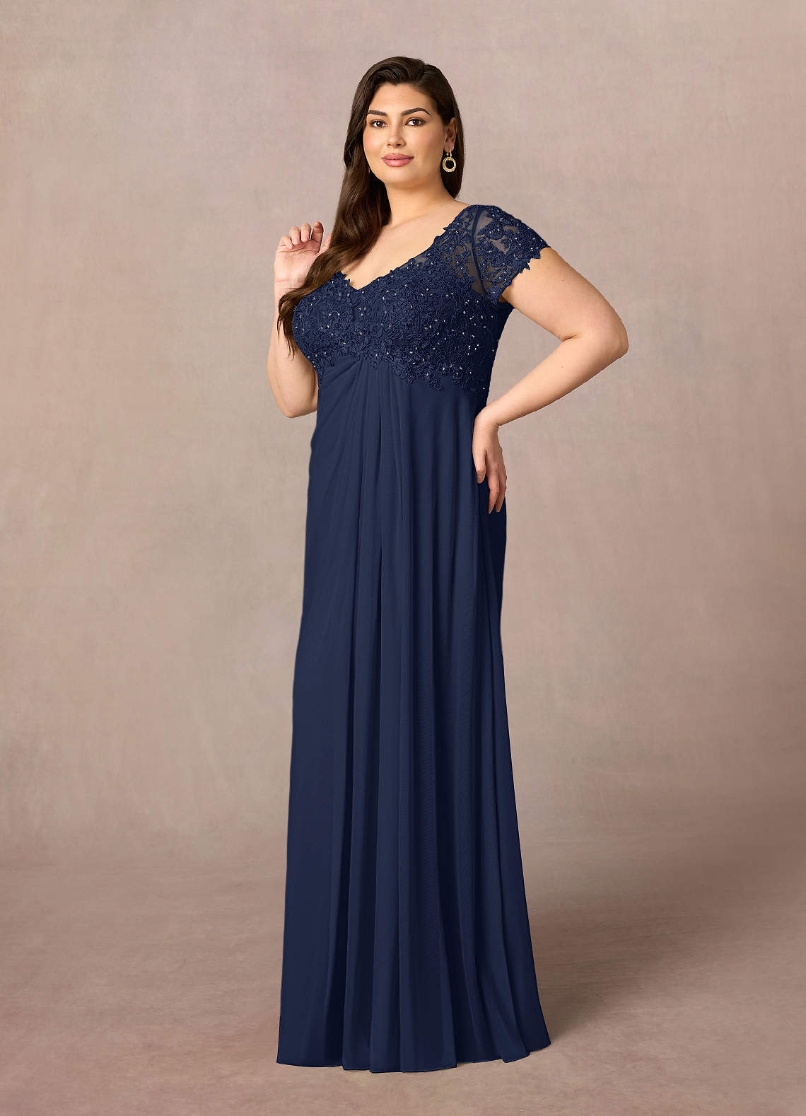 Azazie Macy Dark Navy A-Line V-Neck Sequin Lace Lace Dress | Azazie