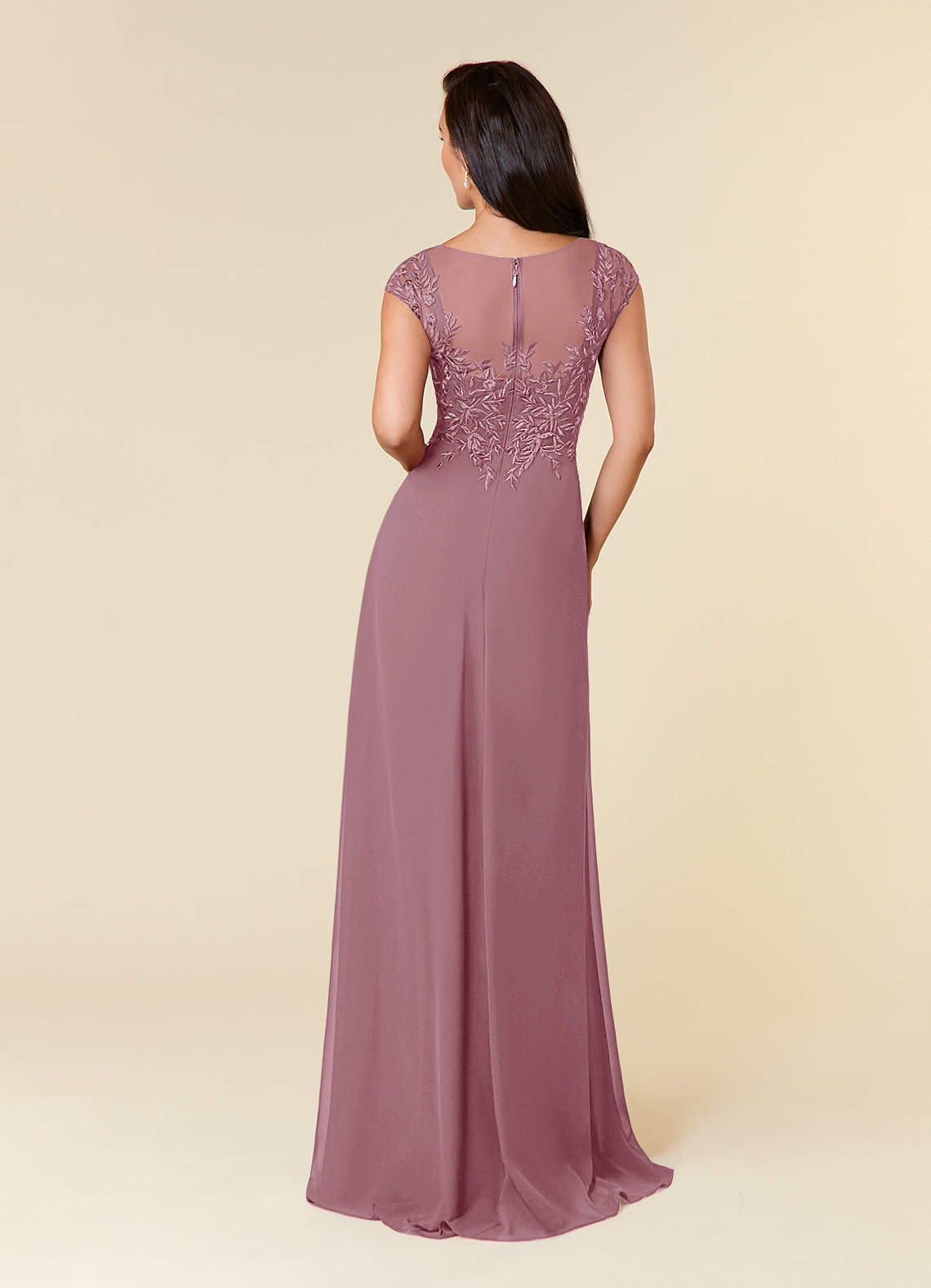 Azazie Theodora Vintage Mauve A-Line Lace Chiffon Dress | Azazie