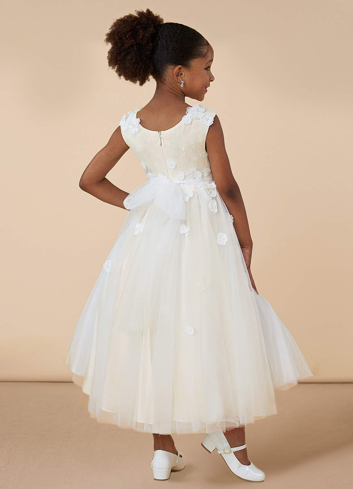 Azazie Alie Diamond White Champagne A-Line Lace Tulle Dress | Azazie