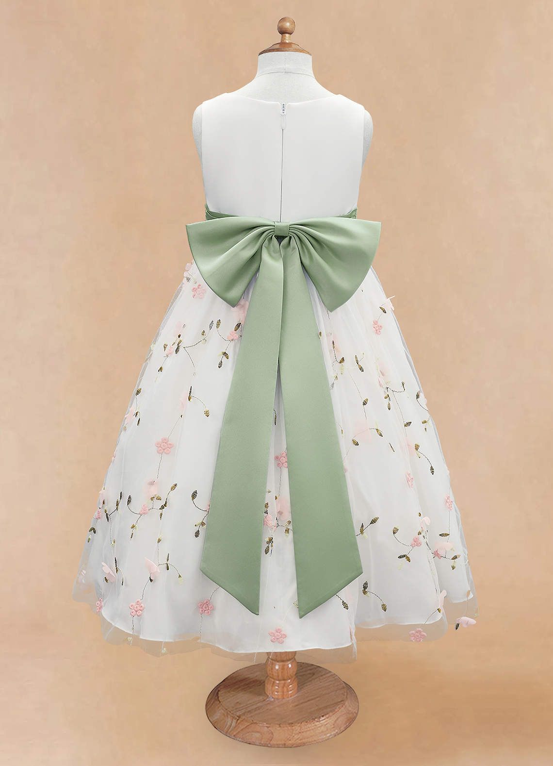 Azazie Pollie Blushing Pink Dusty Sage A-Line Bow Tulle Dress | Azazie