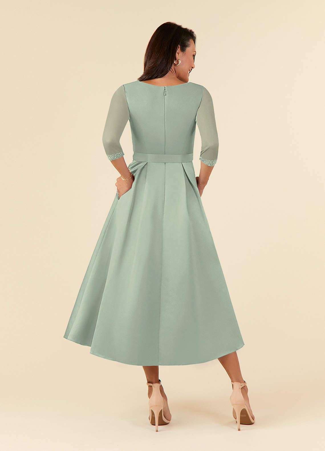 Azazie Maritza Dusty Sage A-Line Pleated Matte Satin Dress | Azazie