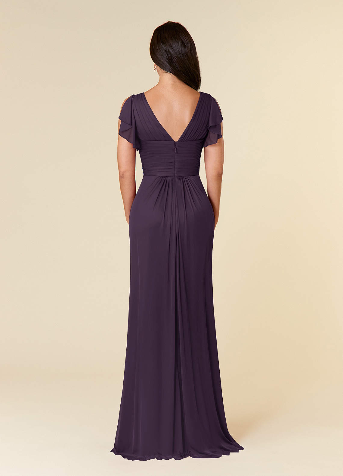 Azazie Reneya Plum A-Line Pleated Mesh Dress | Azazie