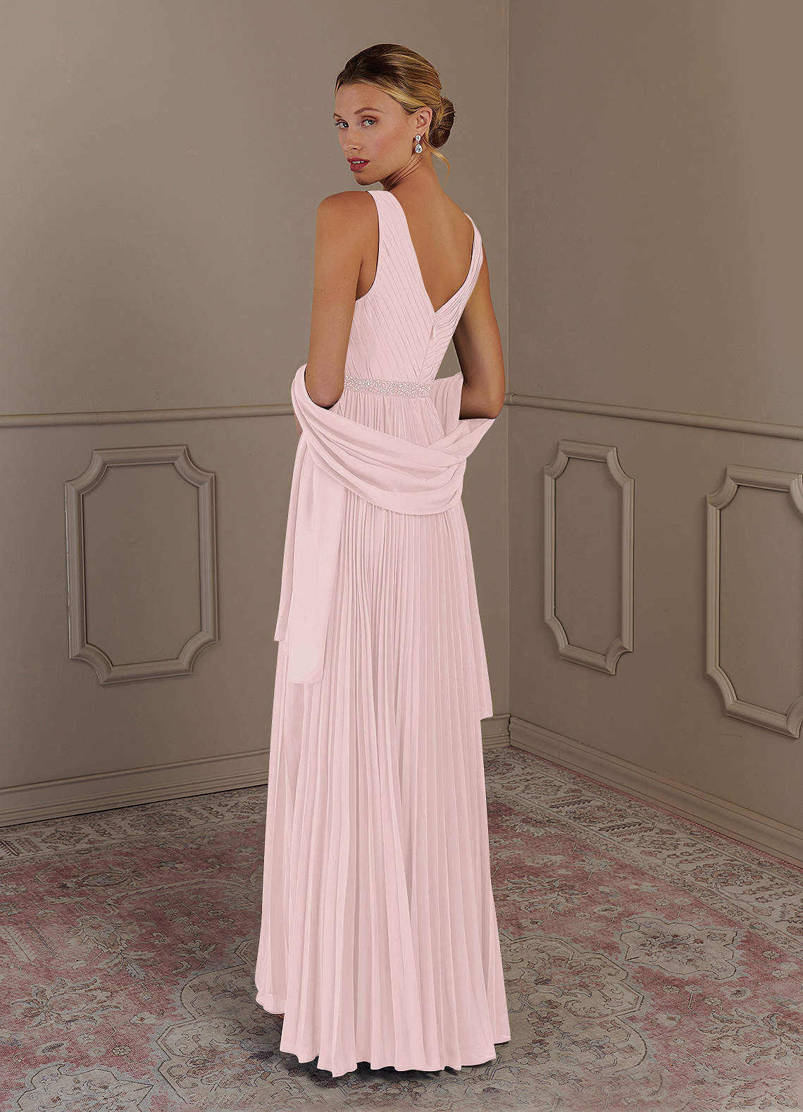 Azazie Kris Blushing Pink A-Line Sequins Chiffon Dress | Azazie