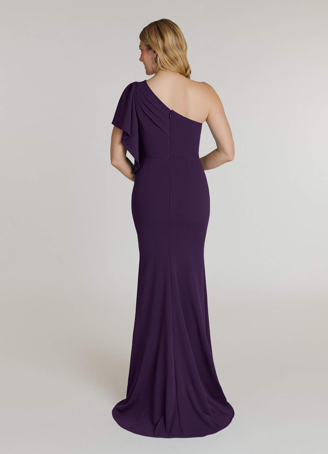 Plum Azazie Pia Mermaid Pleated Stretch Crepe Sweep train Dress | Azazie