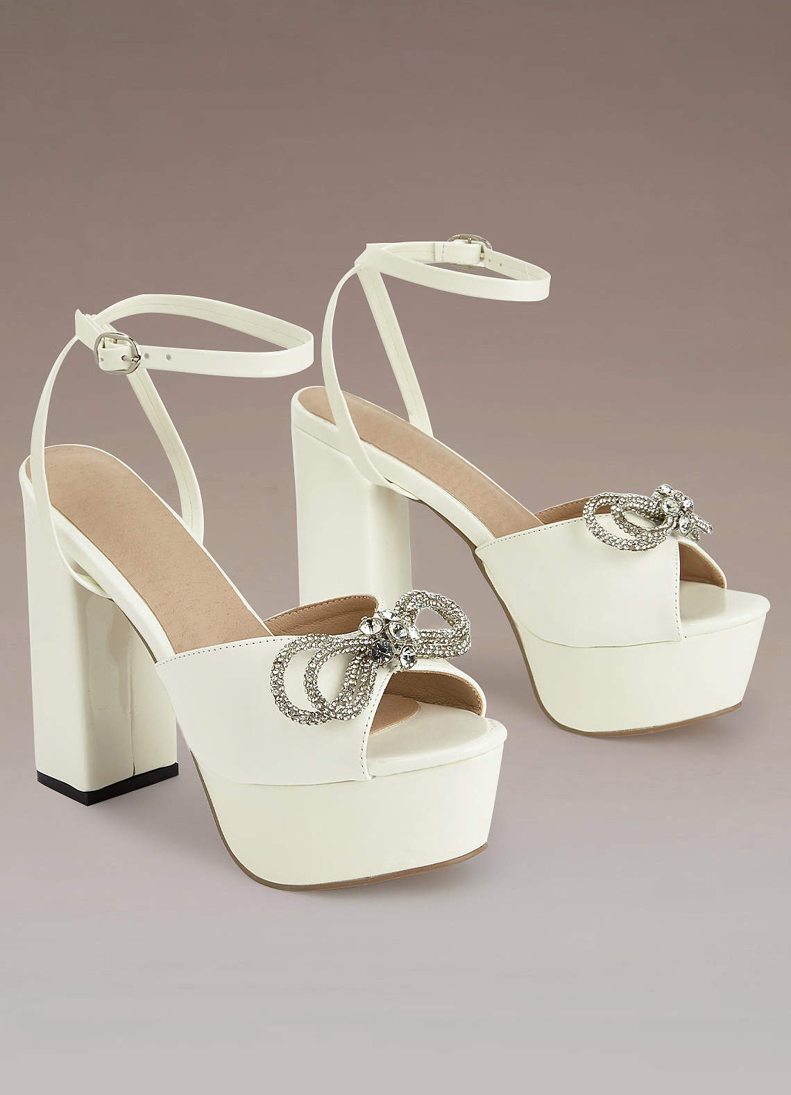 White White Rhinestone Bow Platform Heels Shoes | Azazie