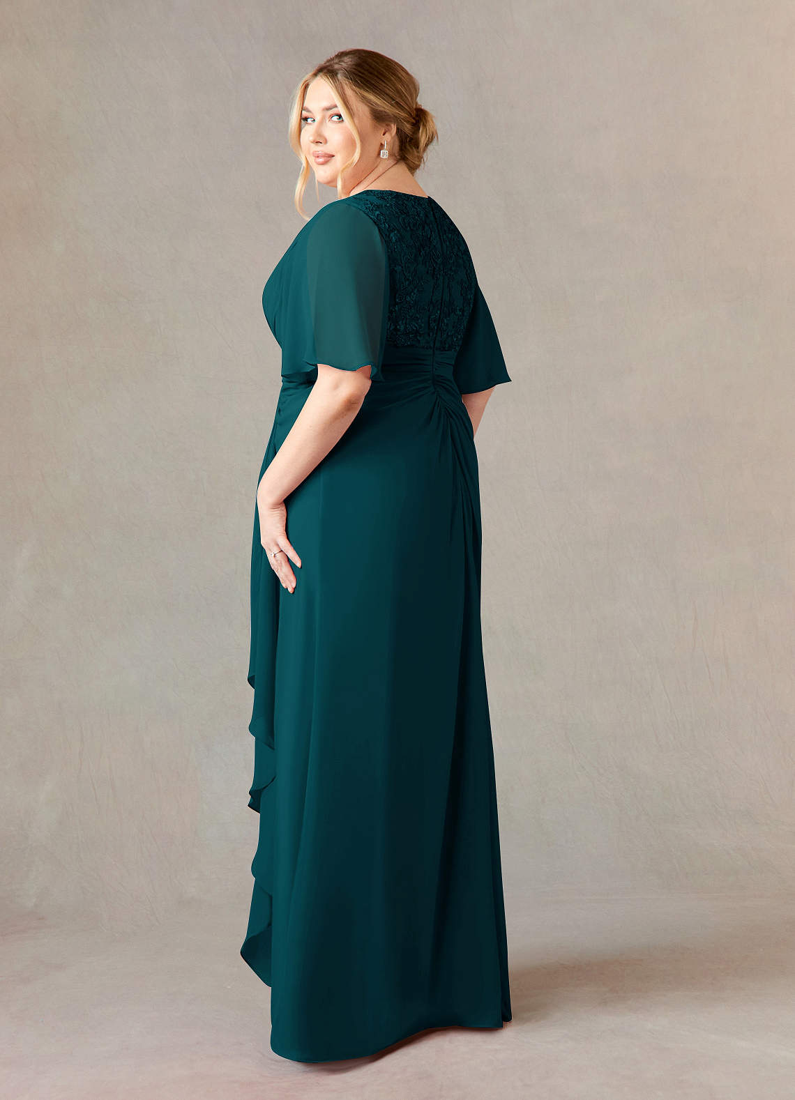 Azazie Carson Pine A-Line V-Neck Lace Chiffon Dress Mother of the Bride ...