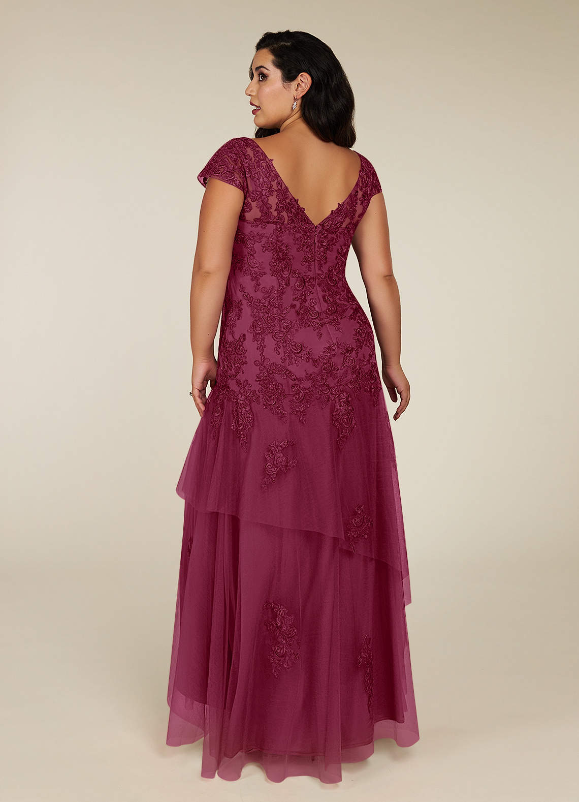 Mulberry Azazie Romy Mermaid V-Neck Sequins Tulle Floor-Length Dress ...