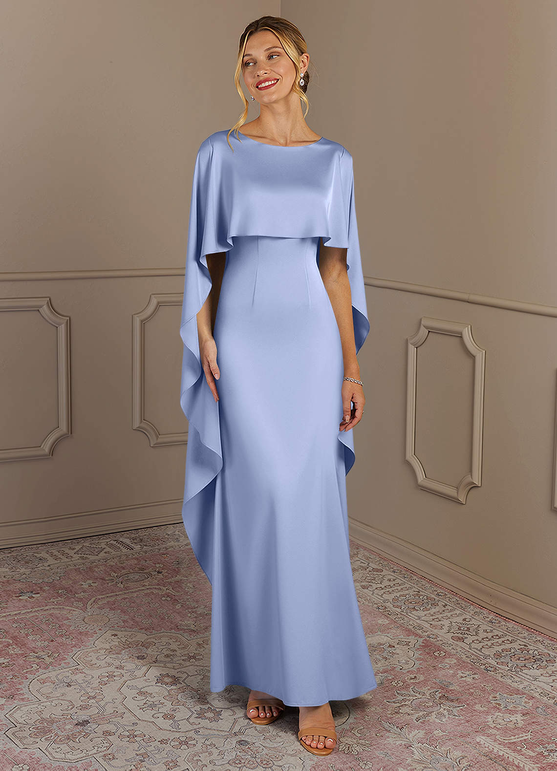 Azazie Eli Ice Sheath Boatneck Stretch Satin Dress | Azazie