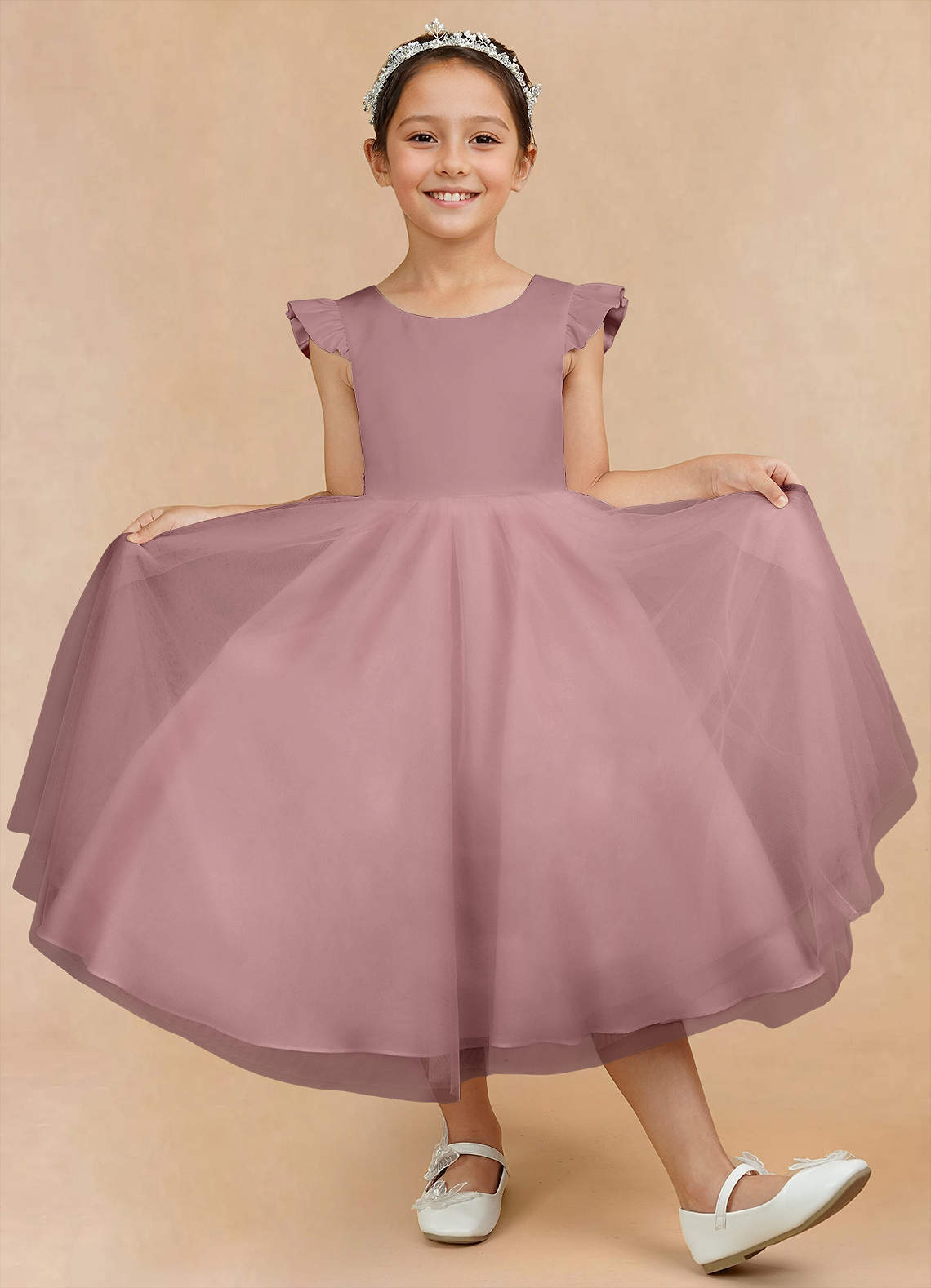 Dusty Rose Azazie Hemi Dusty Rose A-Line Bow Tulle Dress | Azazie
