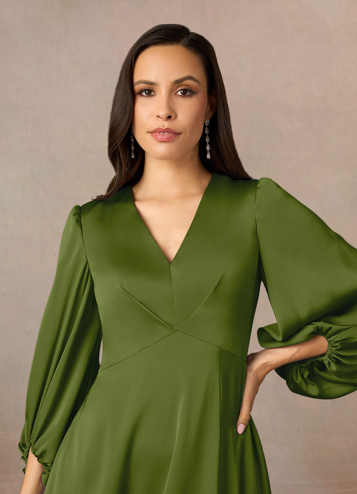 Azazie Luna Juniper A-Line Pleated Stretch Satin Dress | Azazie