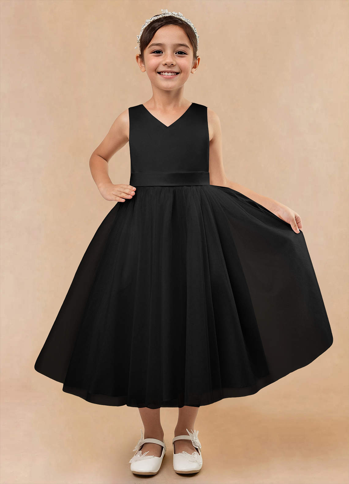 Black Azazie Marlee Black A-Line Pleated Matte Satin Dress | Azazie