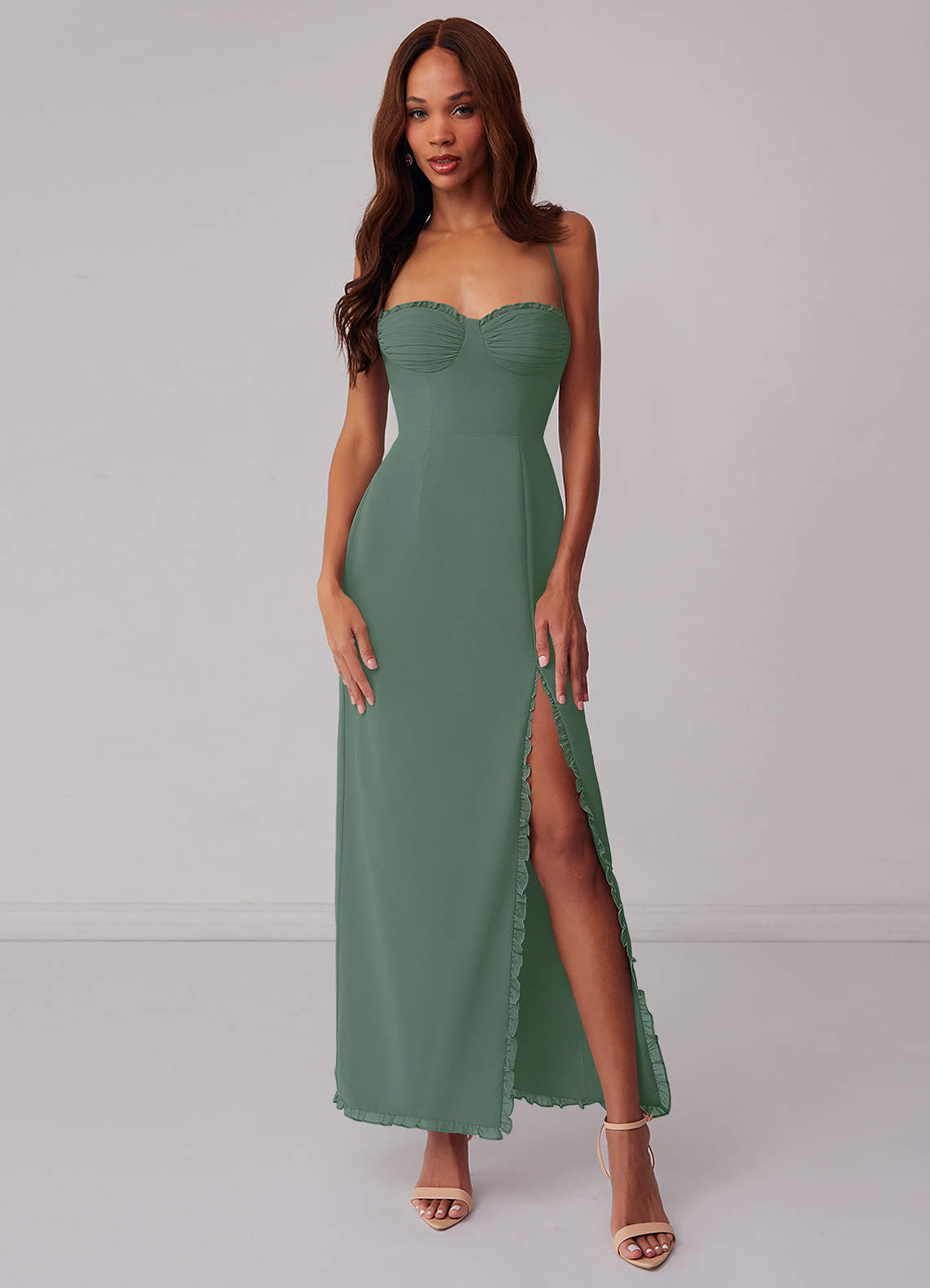Eucalyptus Lace Up Sweetheart Chiffon Column Dress Bridesmaid Dresses ...