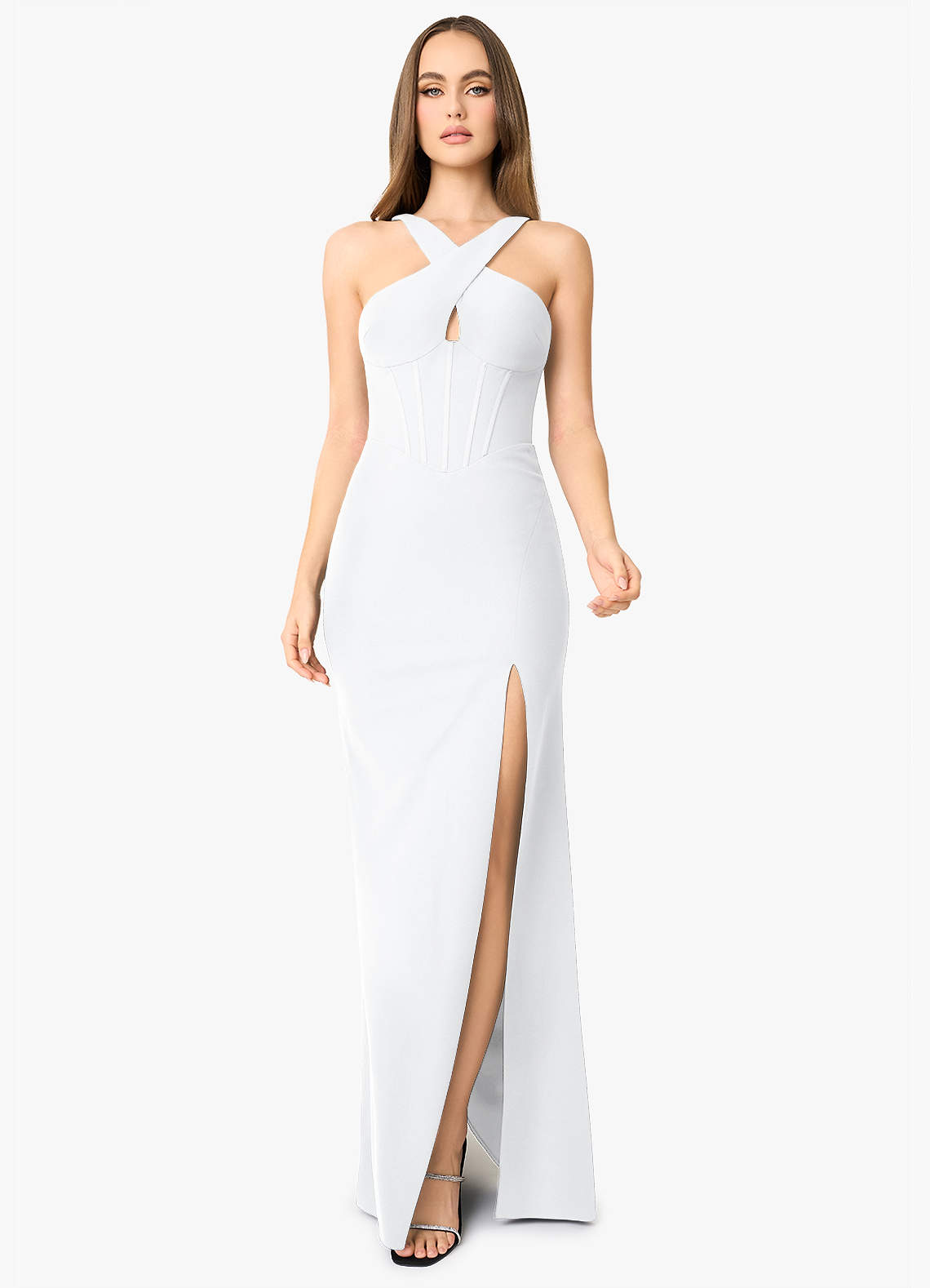 Reina White Cross Neck Maxi Dress Atelier Dresses | Azazie