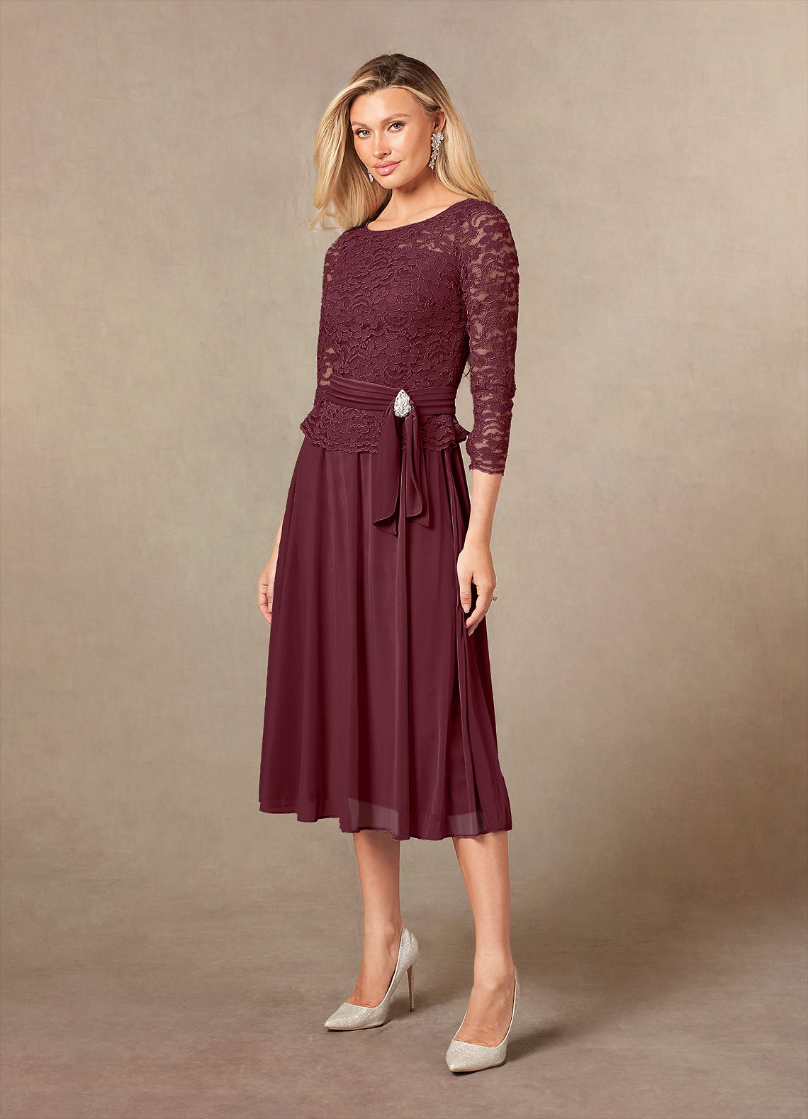 Azazie Charlee Cabernet A-Line Lace Dress | Azazie