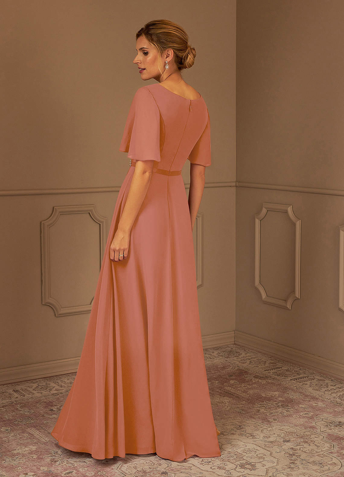 Azazie Tricia Mai Tai A-Line V-Neck Pleated Chiffon Dress | Azazie