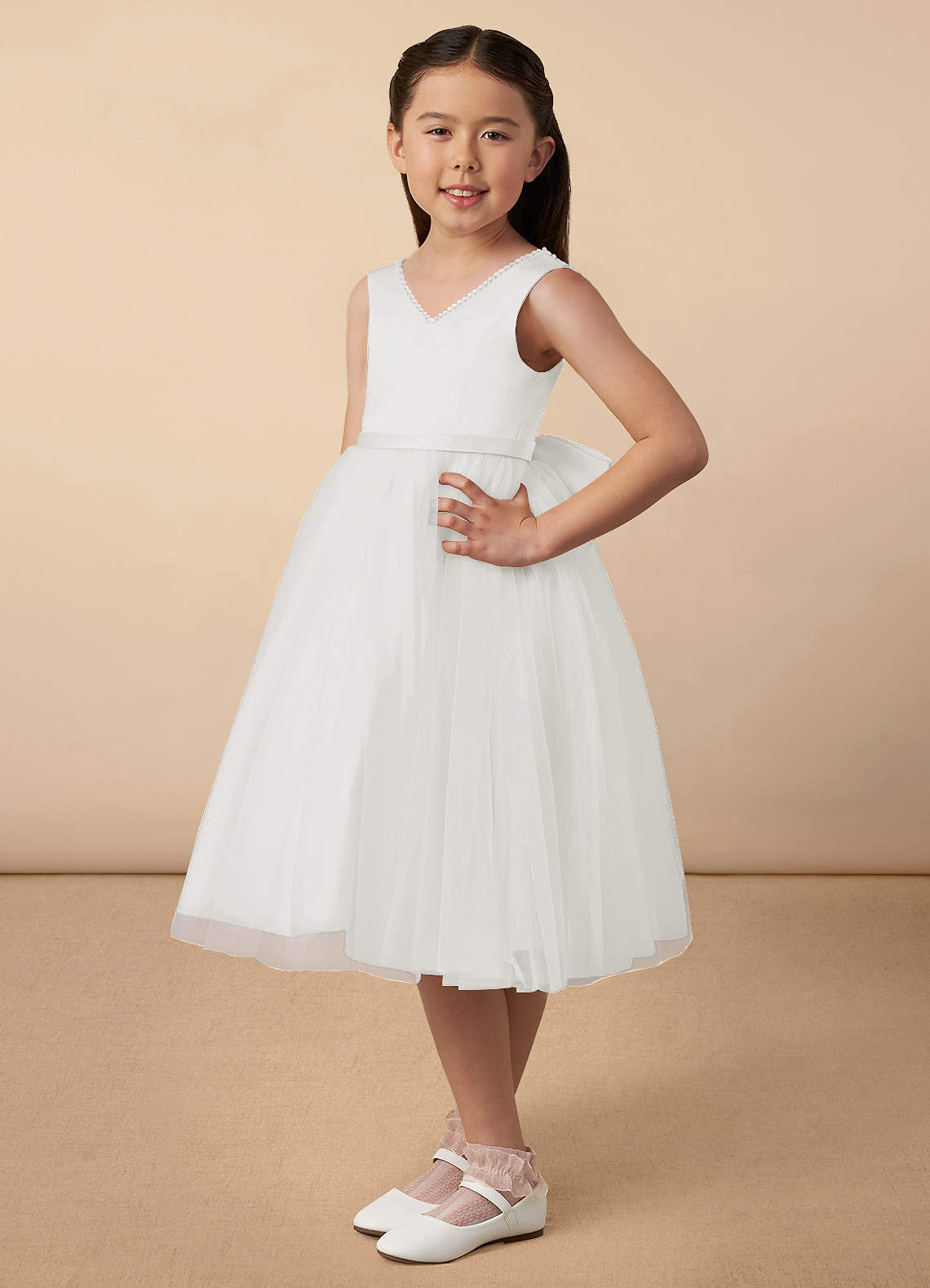 Azazie Sarina Ivory A-Line Bow Tulle Dress | Azazie
