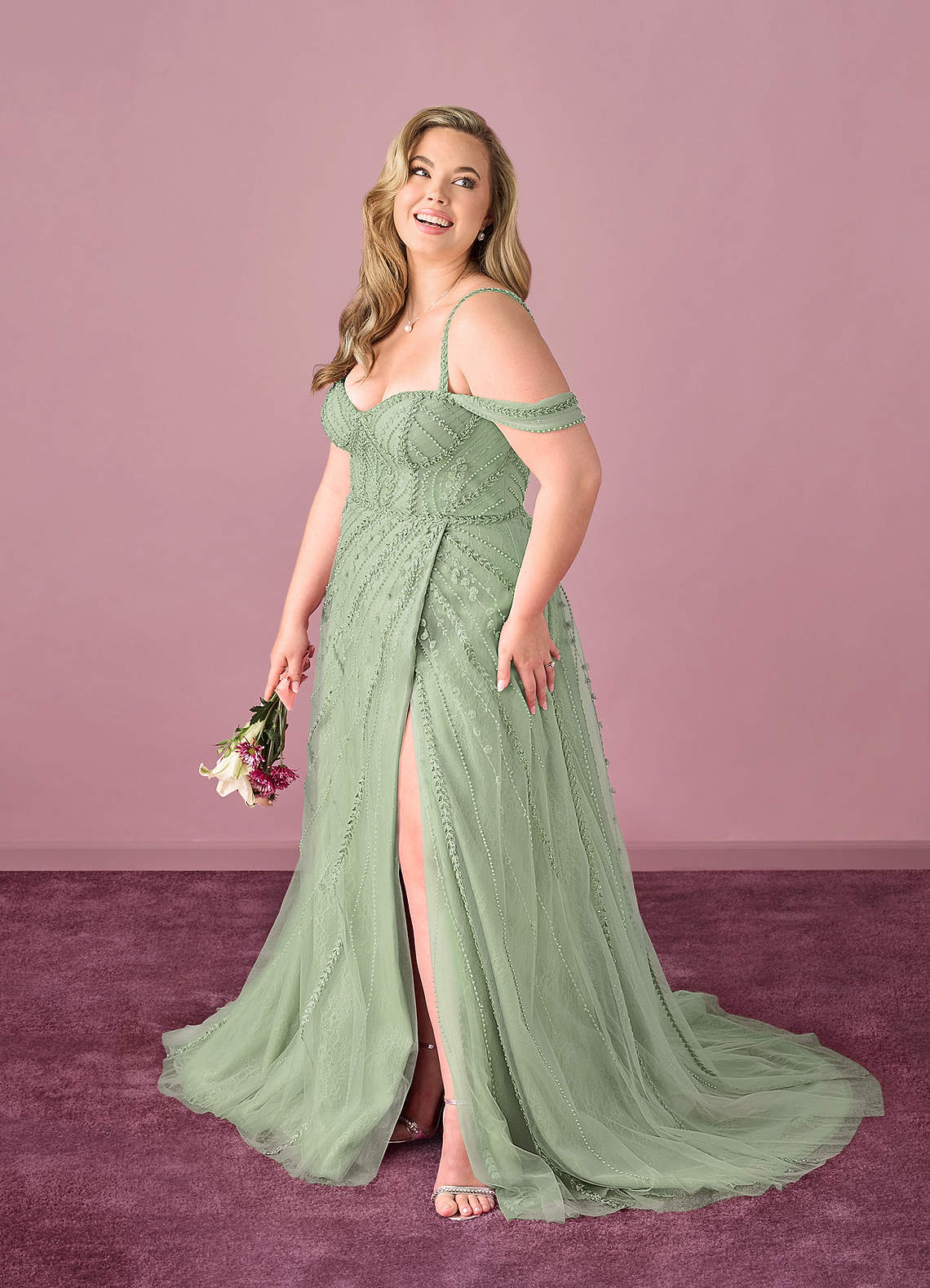 Barbie ♥ Azazie Beaded Motif Corset Bodice Tulle A-Line Gown | Azazie