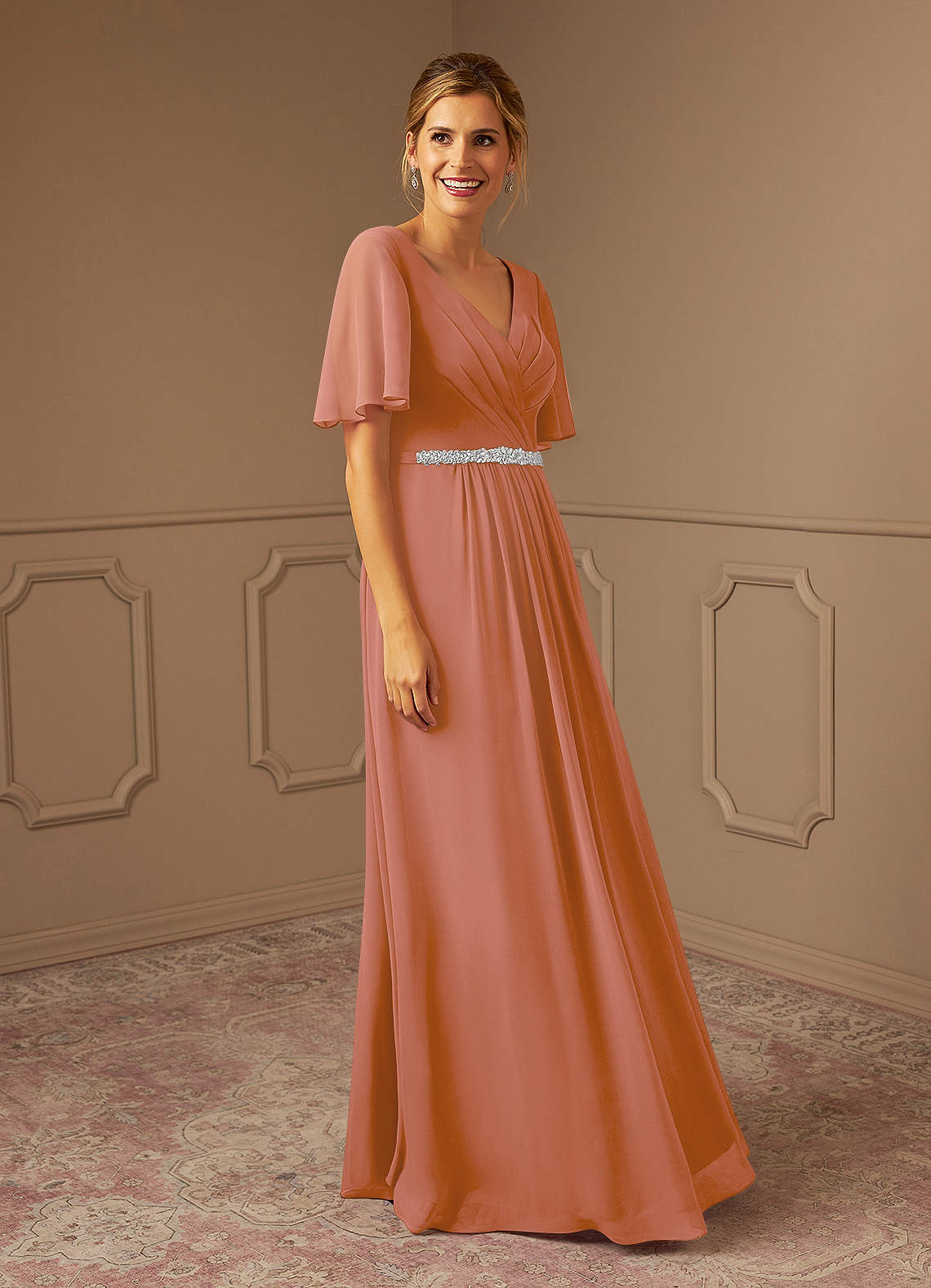 Mai Tai Azazie Tricia A-Line V-Neck Pleated Chiffon Floor-Length Dress ...