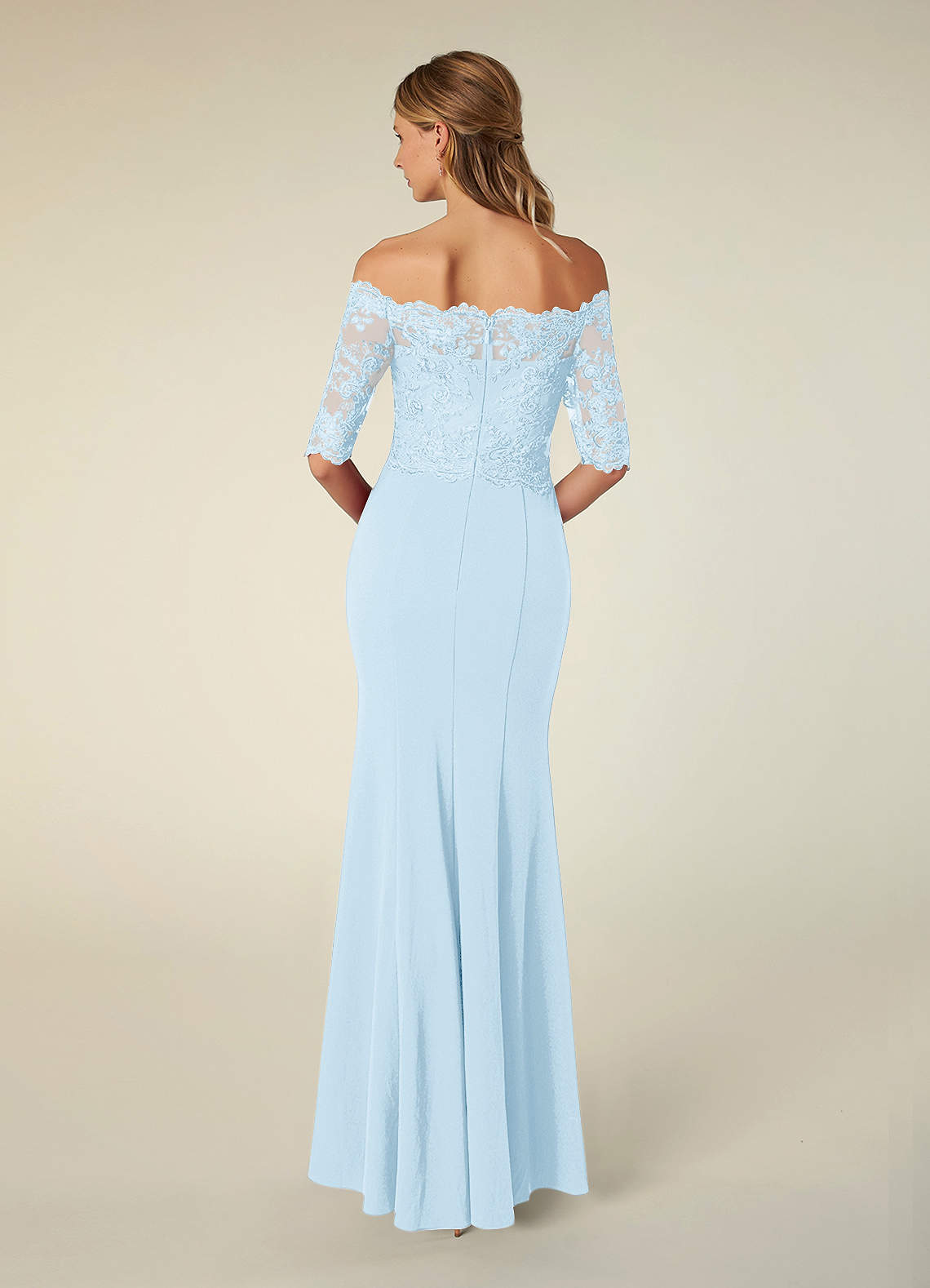 Azazie Jette Sky Blue Mermaid Off the Shoulder Lace Dress | Azazie