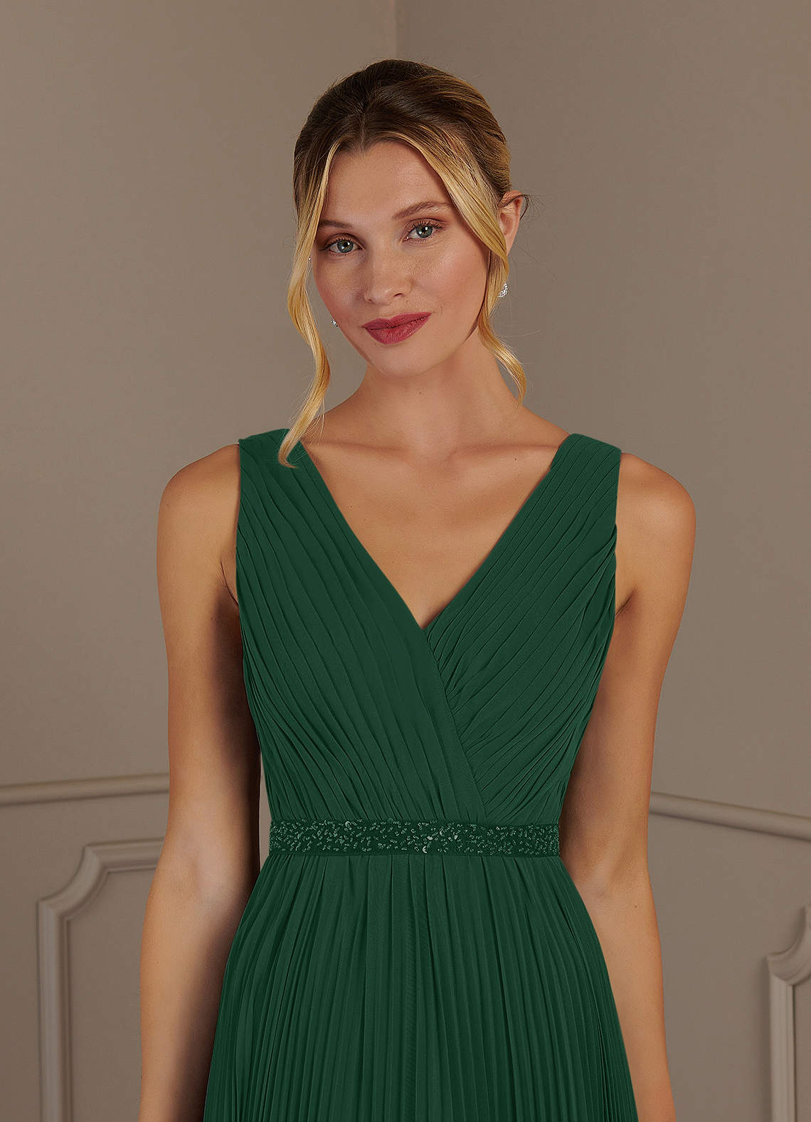 Azazie Kris Dark Green A-Line Sequins Chiffon Dress | Azazie