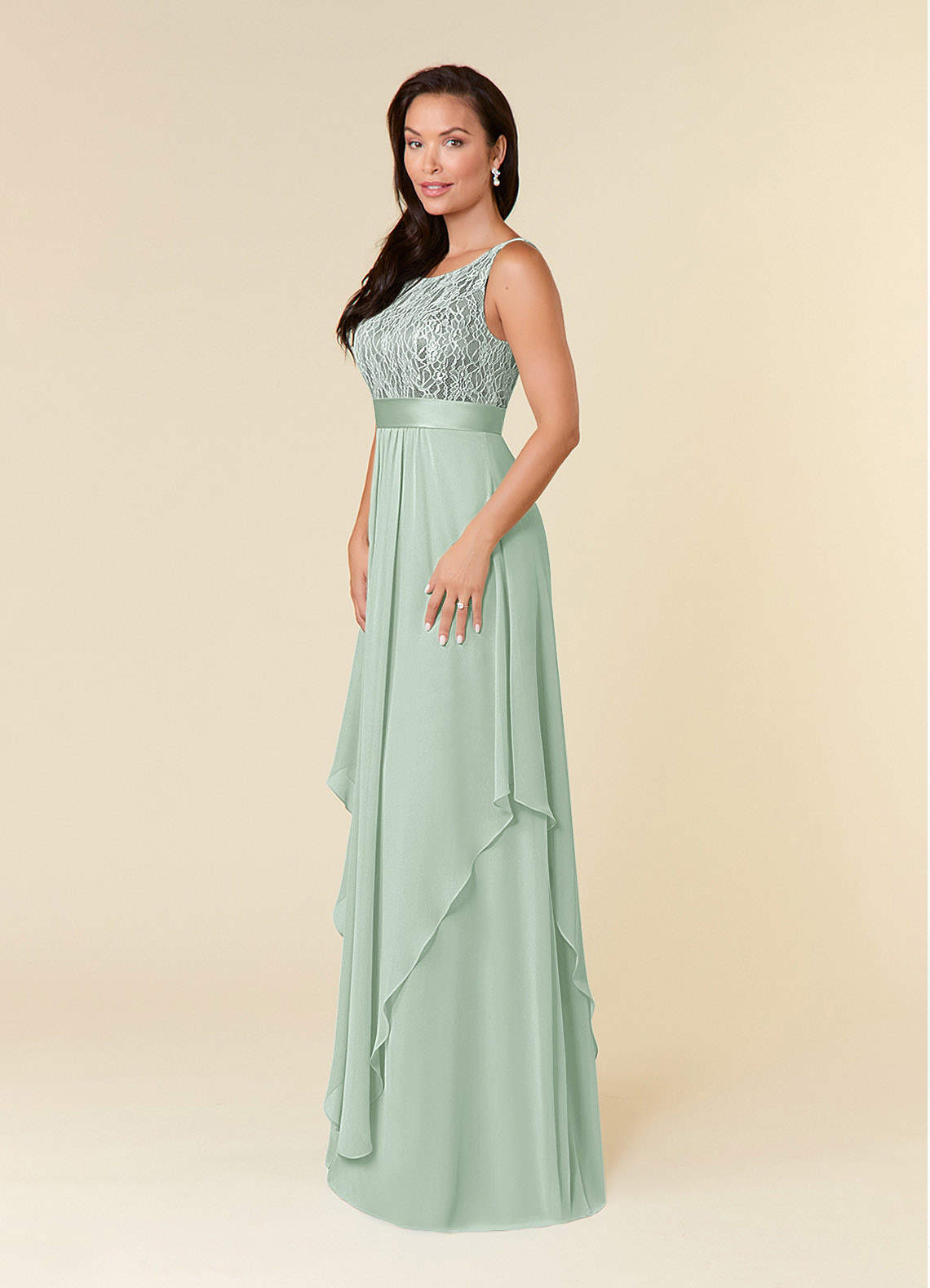 Azazie Xella Agave A-Line Lace Chiffon Dress | Azazie