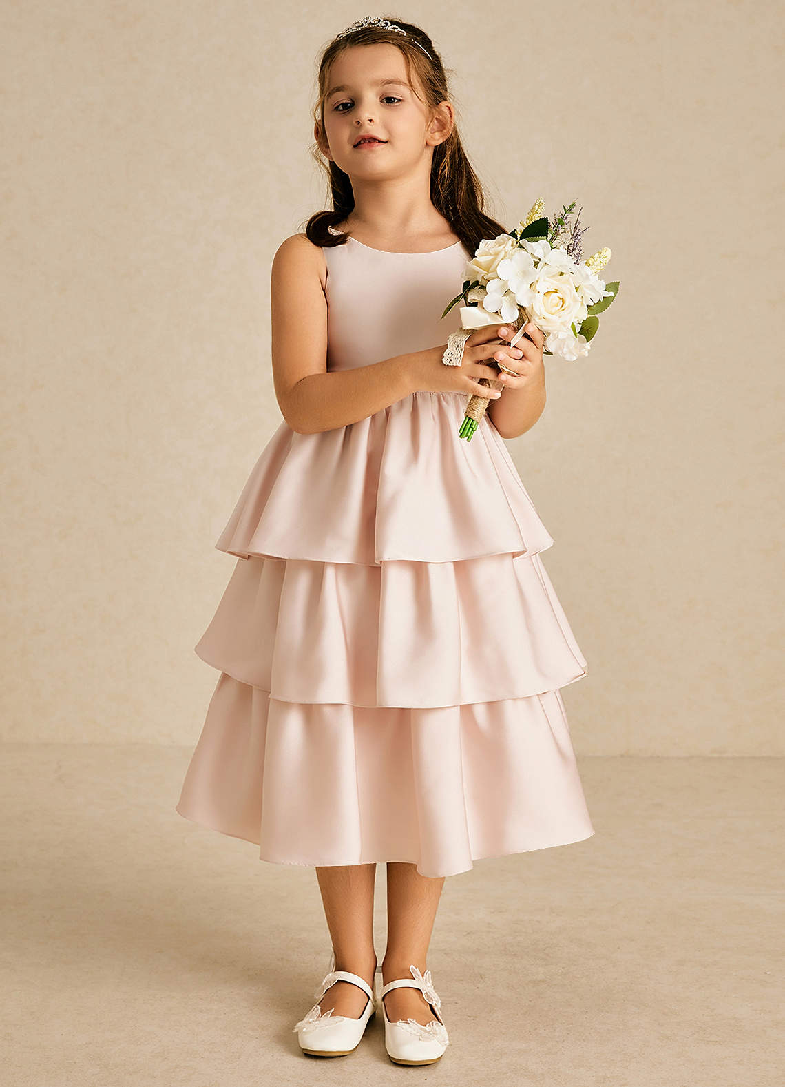 Azazie Margie Blushing Pink A-Line Bow Stretch Satin Dress | Azazie