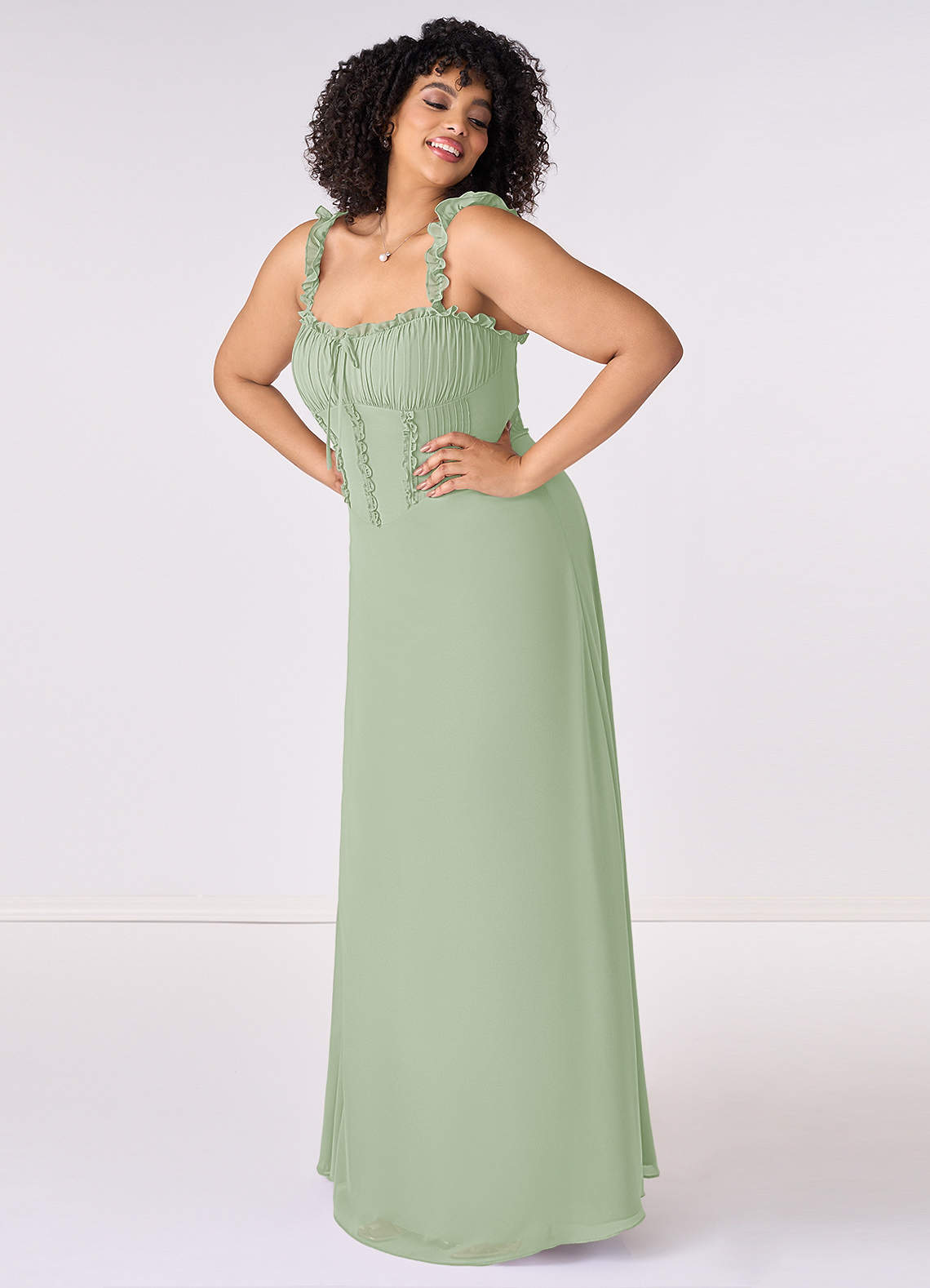 Dusty Sage Barbie™ AZAZIE 1018 Bridesmaid Dresses | Azazie