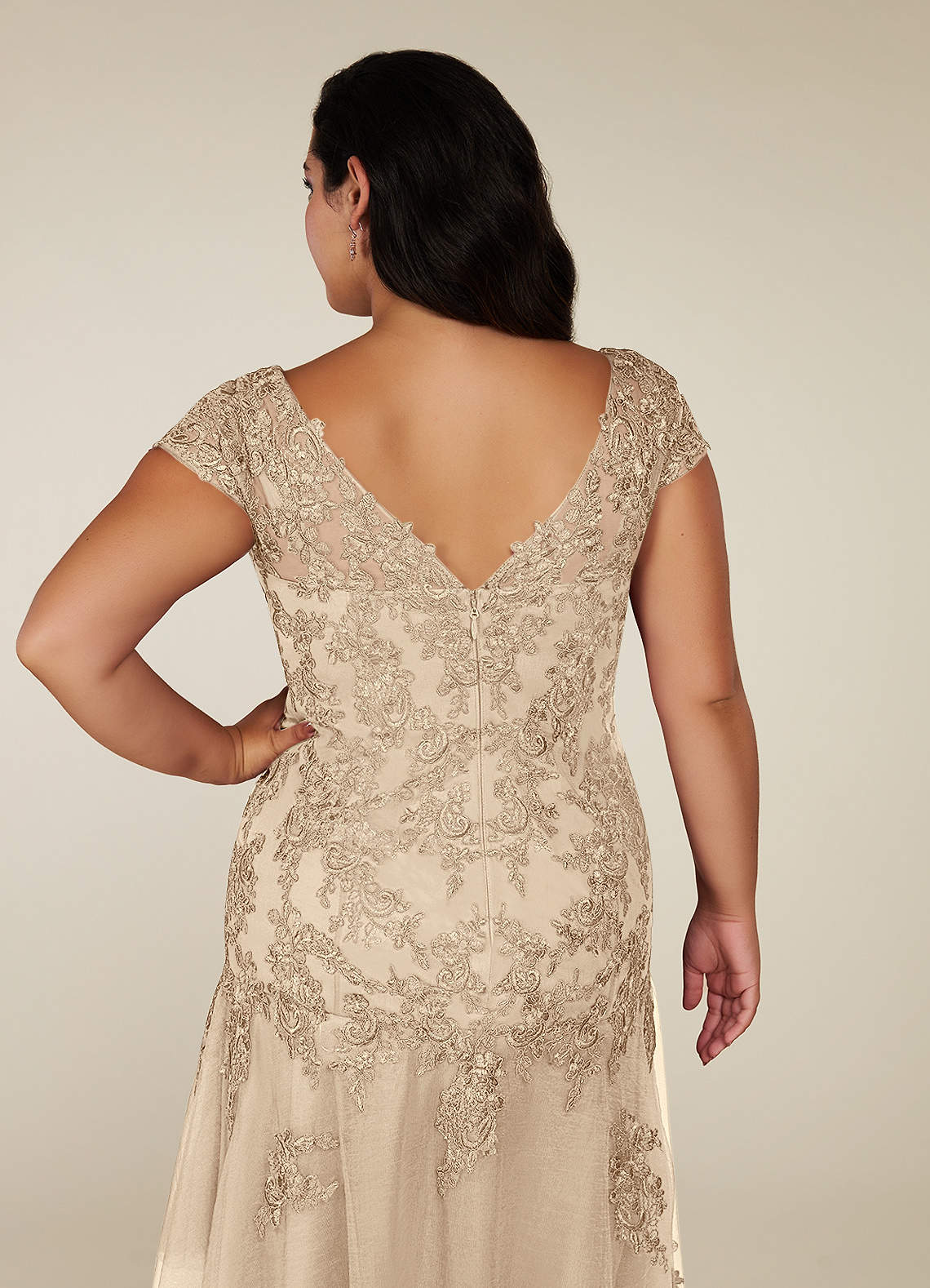 Champagne Azazie Romy Mermaid V-Neck Sequins Tulle Floor-Length Dress ...