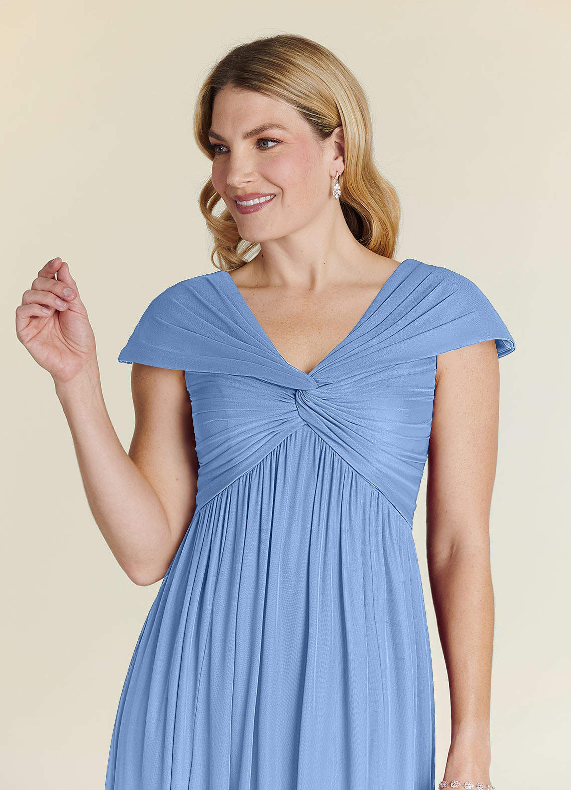 Steel Blue Azazie Marlena Steel Blue A-Line Pleated Mesh Dress | Azazie