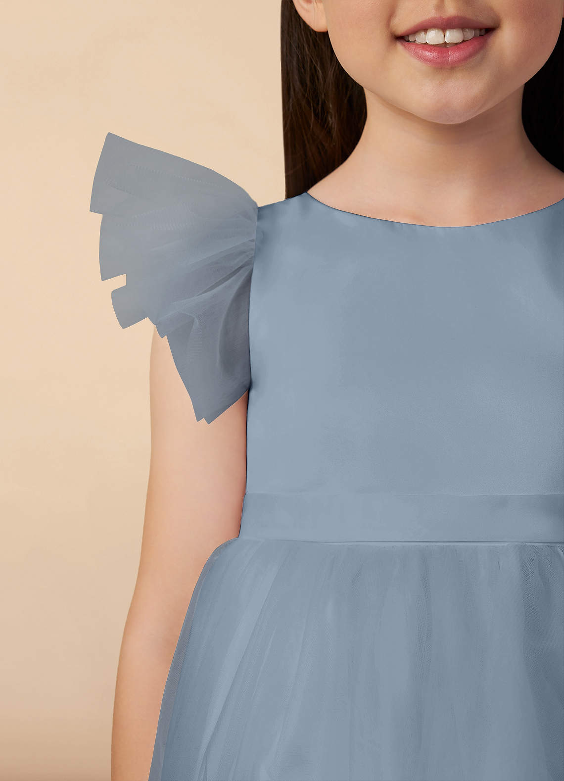 Dusty Blue Azazie Aviana A-Line Tulle Knee-Length Dress with Sleeves ...