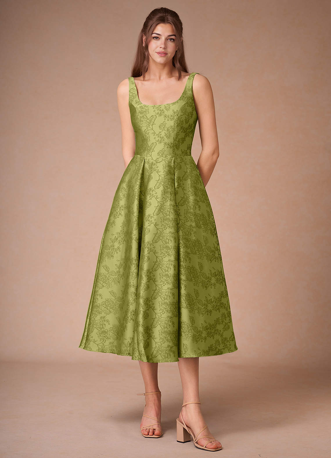 Inès Moss Navy Pleated Midi Dress | Azazie CA