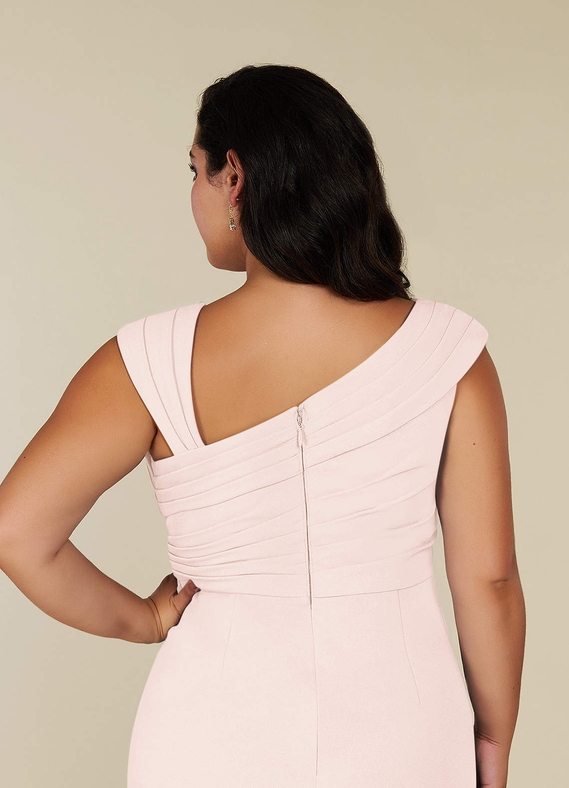 Blushing Pink Azazie Cecily Sheath Stretch Crepe Knee-Length Dress | Azazie