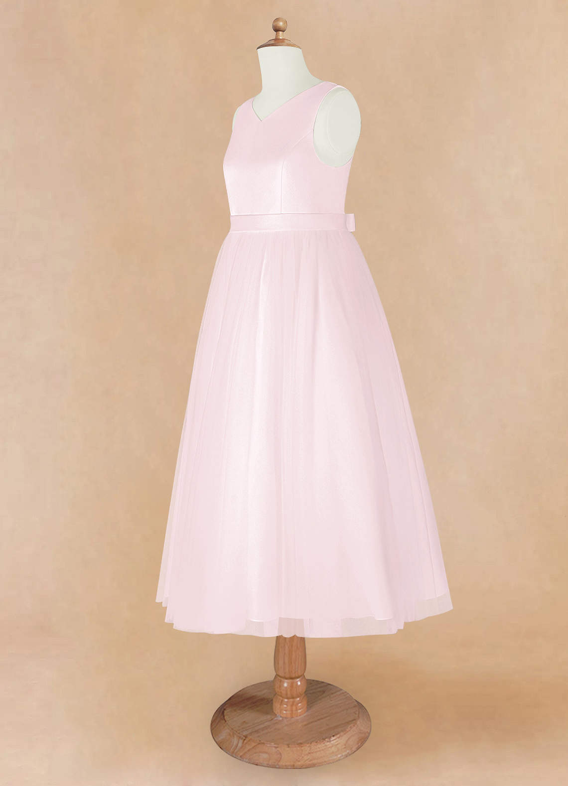 Blushing Pink Azazie Marlee A-Line Pleated Matte Satin Tea-Length Dress ...