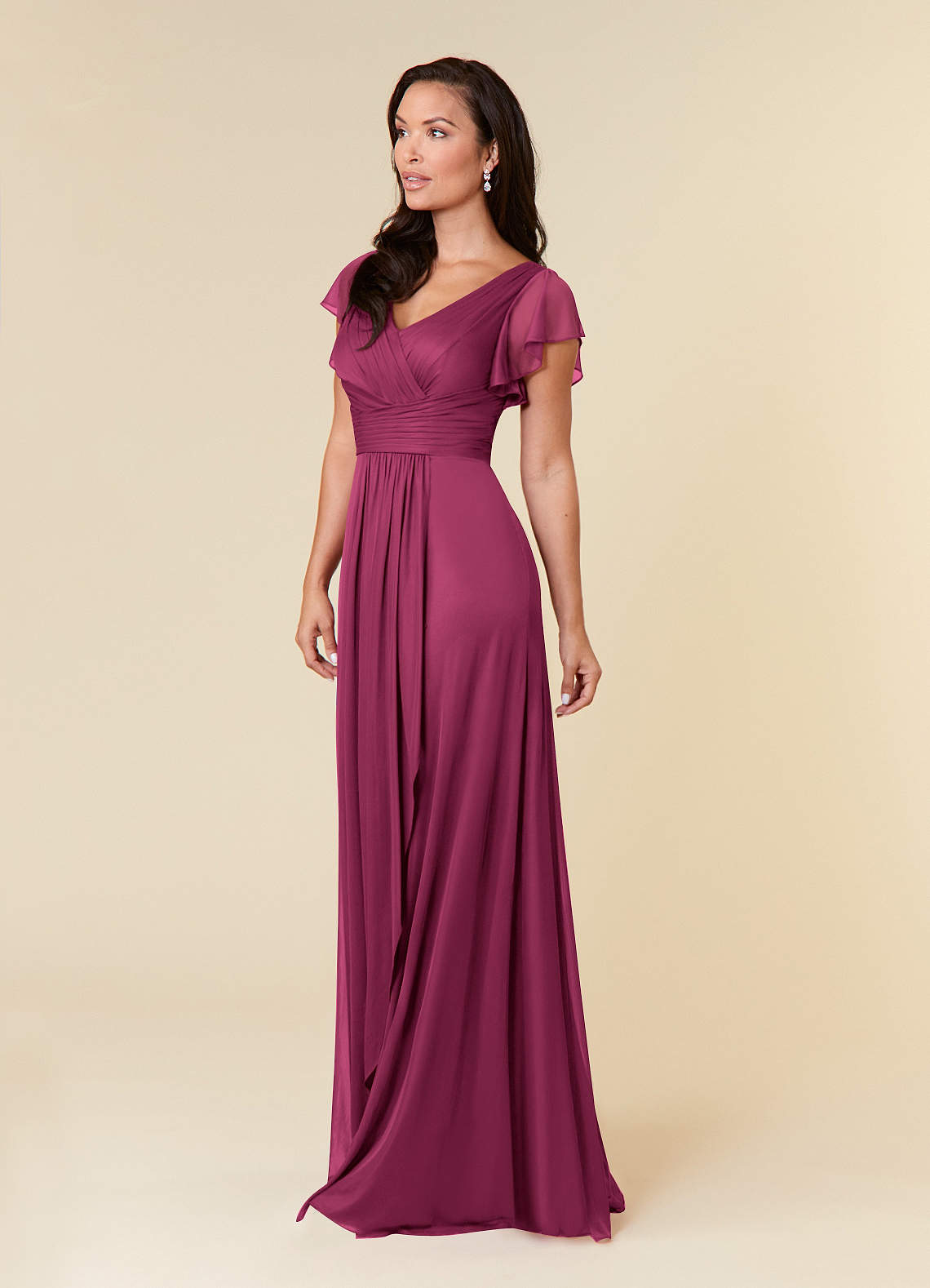 Mulberry Azazie Reneya A-Line Pleated Mesh Floor-Length Dress | Azazie