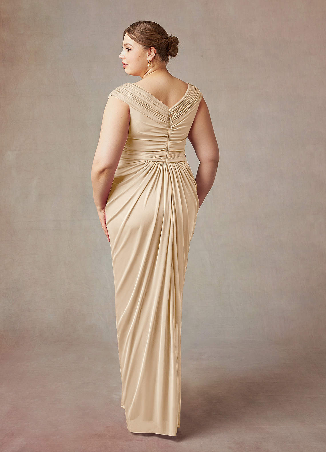 Champagne Azazie Lisolette Klänning Slida Plisserad Golv längd Maska ...