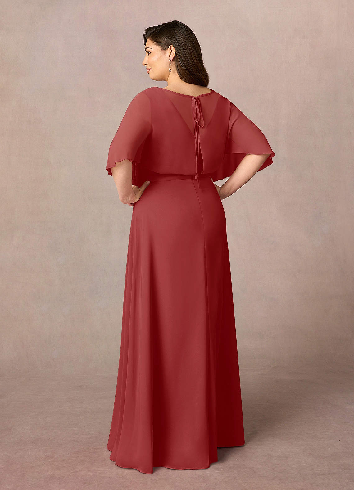 Azazie Oksana Rust A-Line V-Neck Pleated Chiffon Dress | Azazie