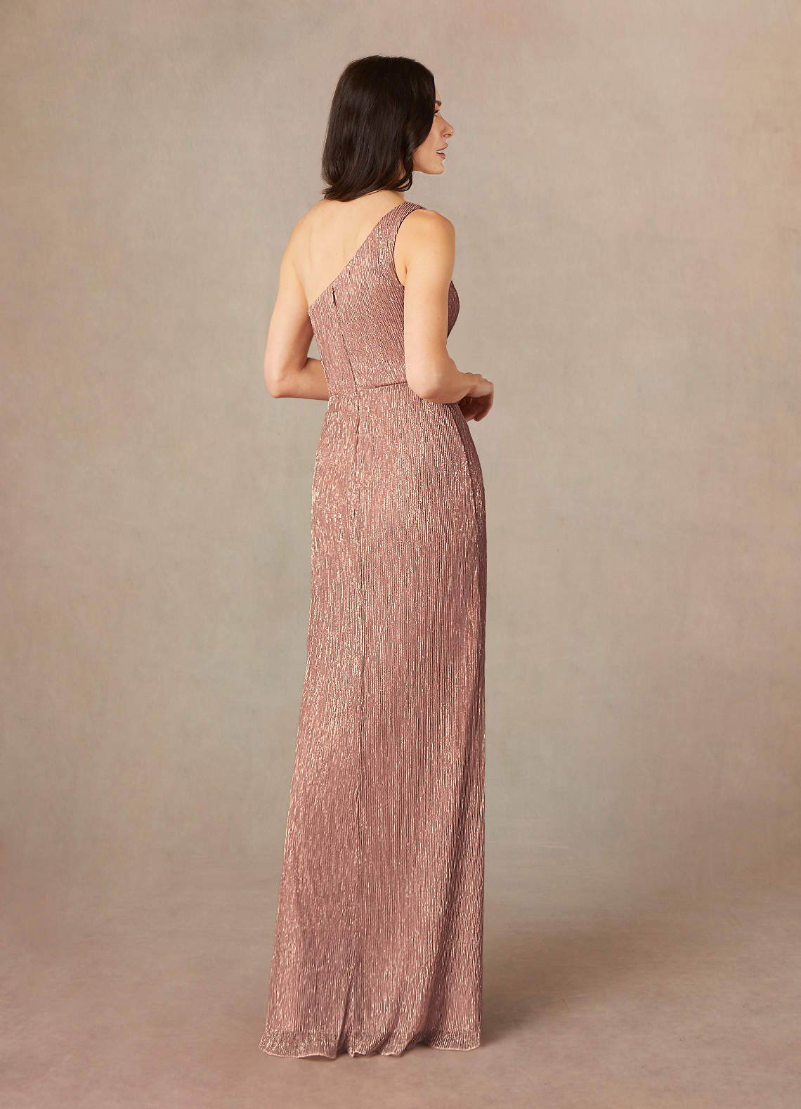 Azazie Jocelyn Rose Gold Sheath One Shoulder Metallic Mesh Dress | Azazie