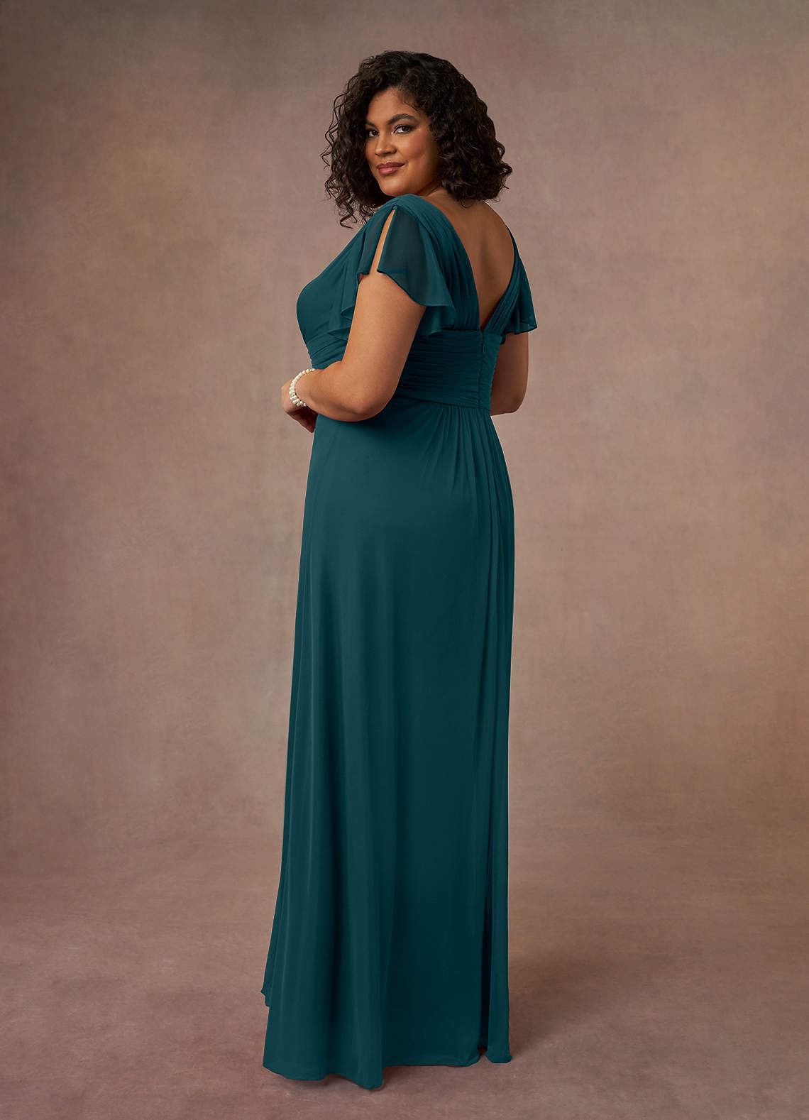 Pine Azazie Reneya A-Line Pleated Mesh Floor-Length Dress | Azazie