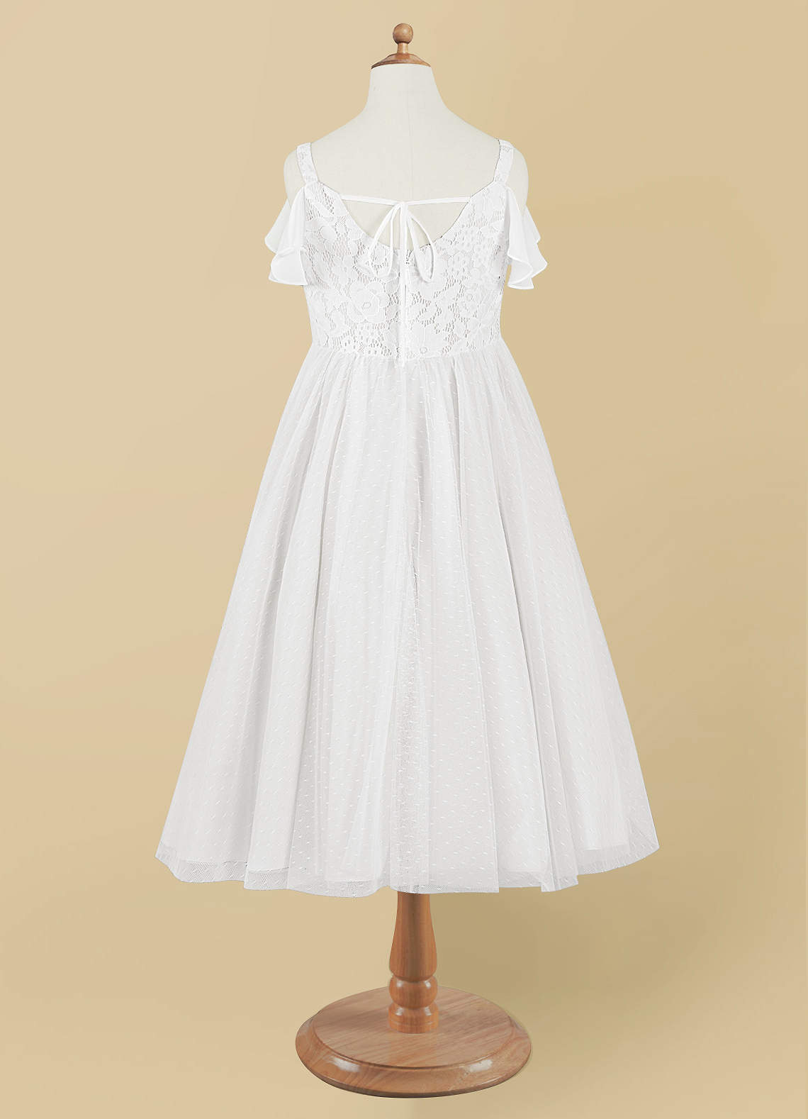 Diamond White Azazie Kristie A-Line Lace Tulle Tea-Length Dress | Azazie