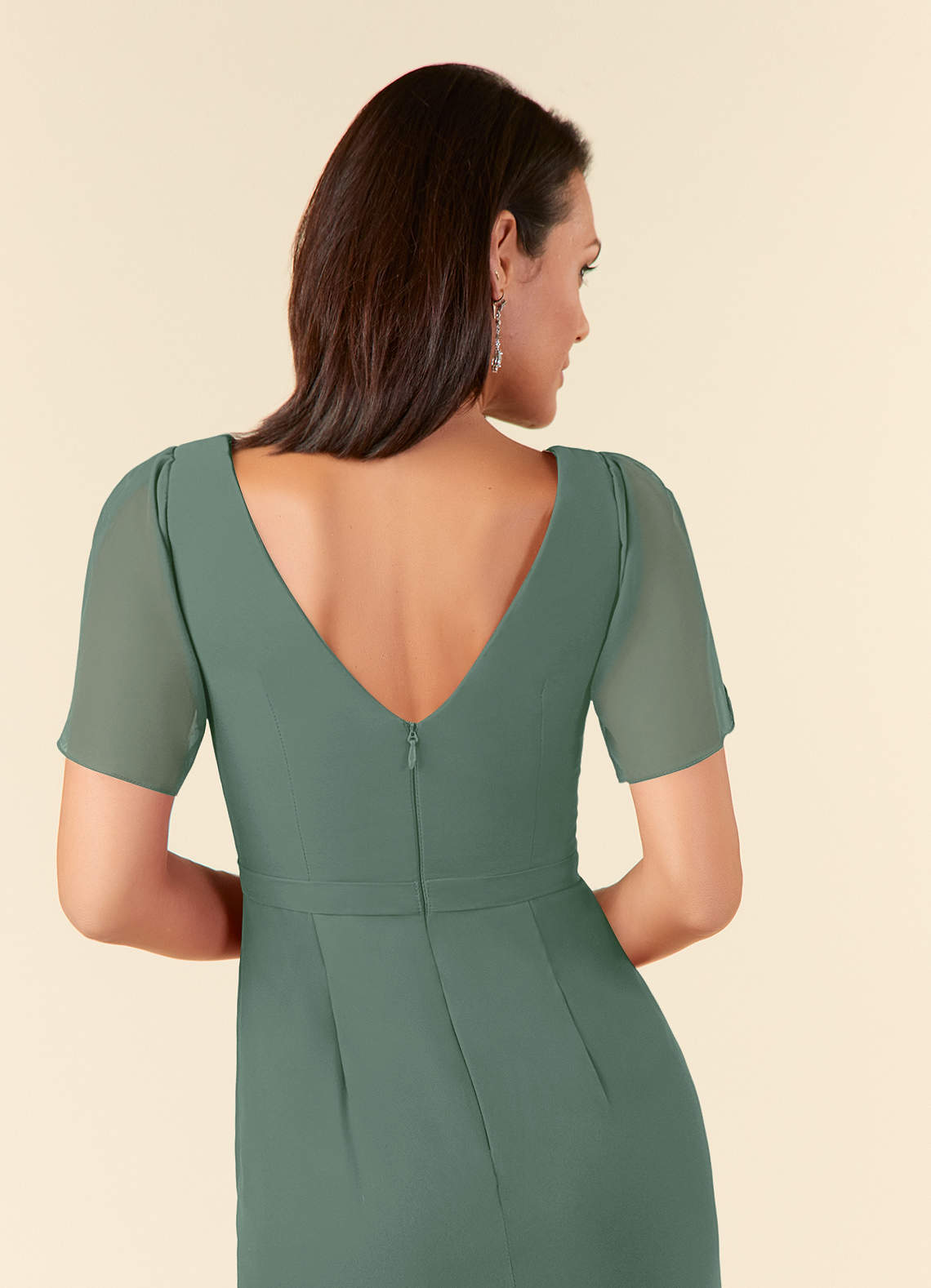 Azazie Marianne Eucalyptus Sheath V Neck Pleated Chiffon Dress Azazie
