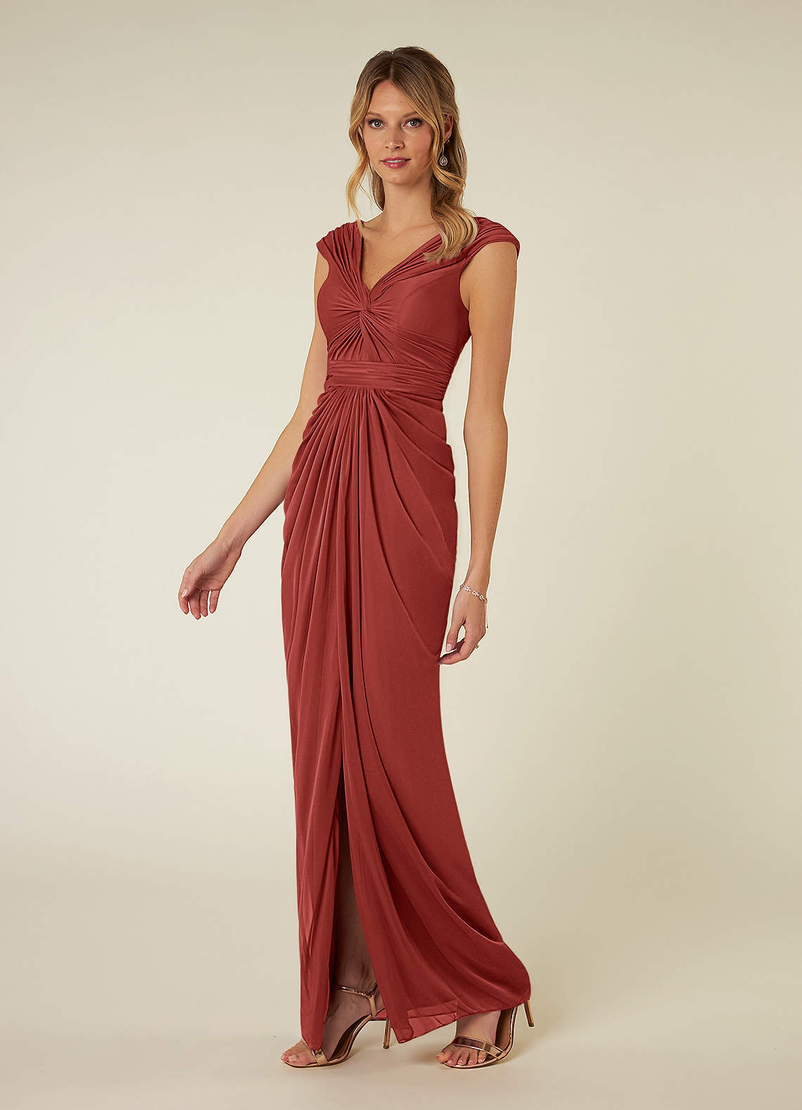 Terracotta Azazie Lisolette Robe Gaine Plissée longueur ras du sol ...