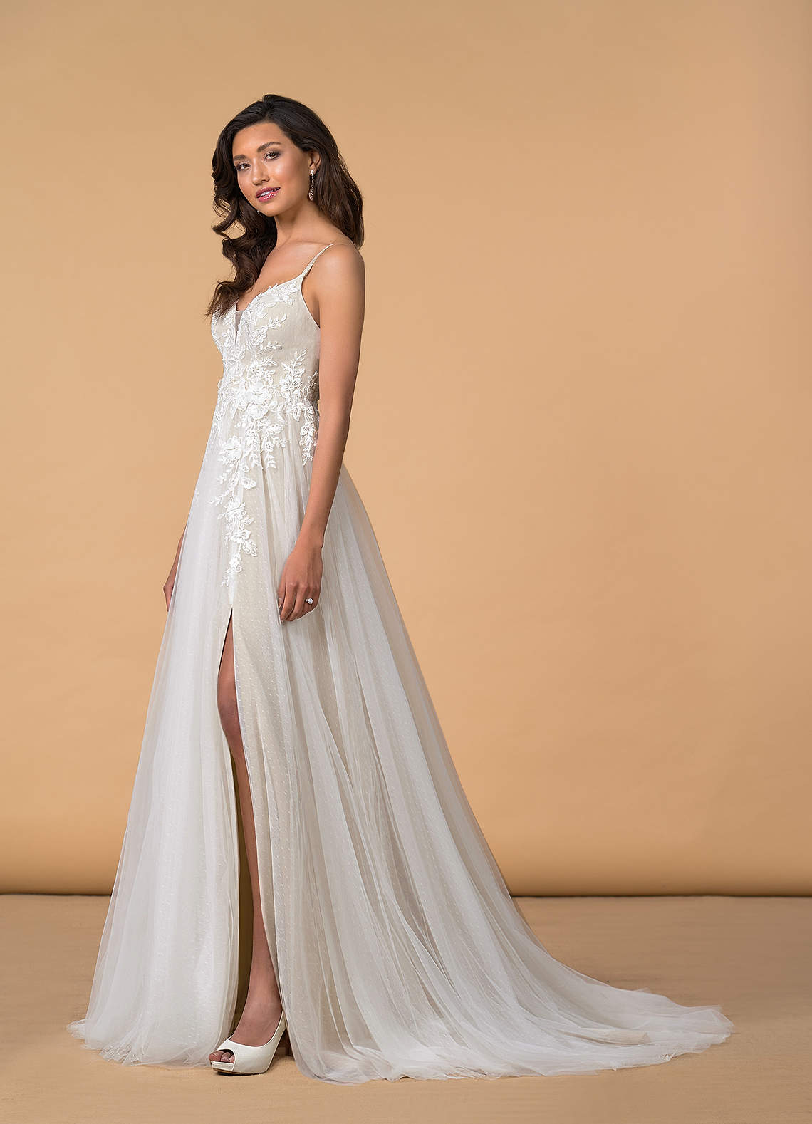 Diamond White/Nude Azazie Nikita A-Line Sequins Tulle Chapel Train ...