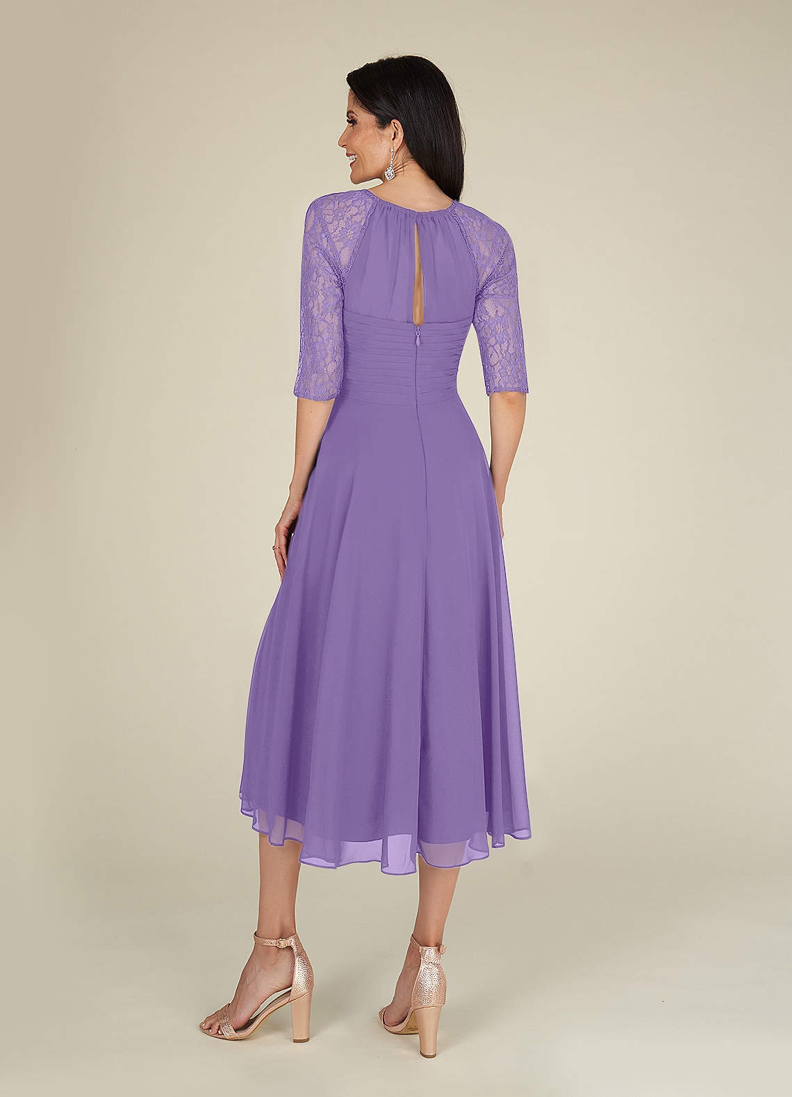 Tahiti Azazie Dorothea A-Line Scoop lace Chiffon Tea-Length Dress | Azazie
