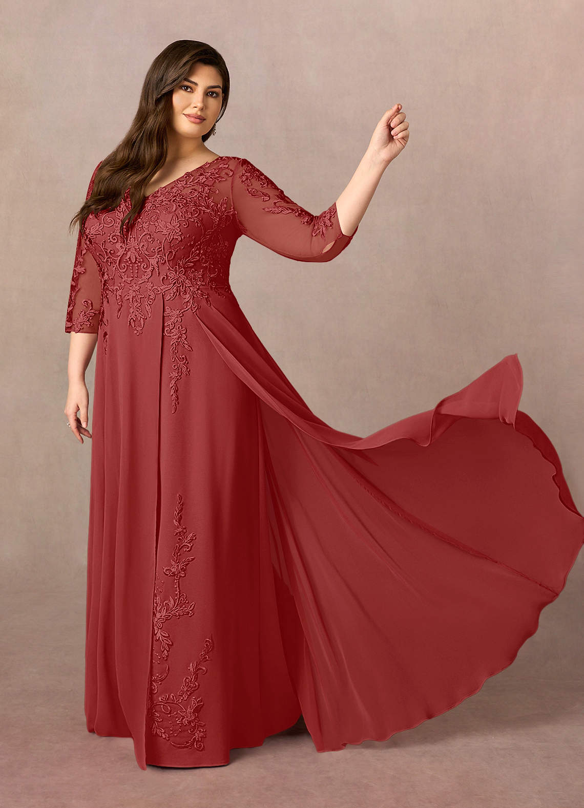 Azazie Noella Rust A-Line V-Neck Lace Chiffon Dress | Azazie