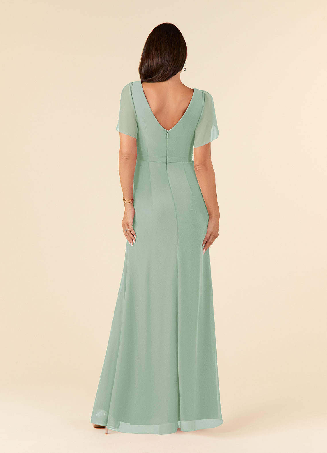 Azazie Marianne Agave Sheath V Neck Pleated Chiffon Dress Mother Of The