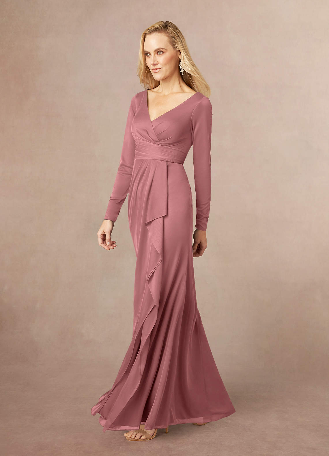 Desert Rose Azazie Risa Mermaid V-Neck Pleated Mesh Floor-Length Dress ...