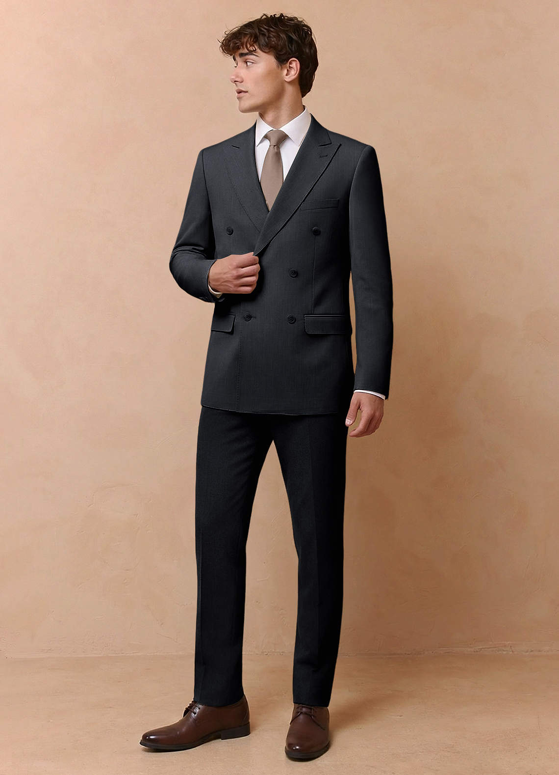 Collins Charcoal Double Breasted Wool Blend Suit | Suit Sets |Azazie