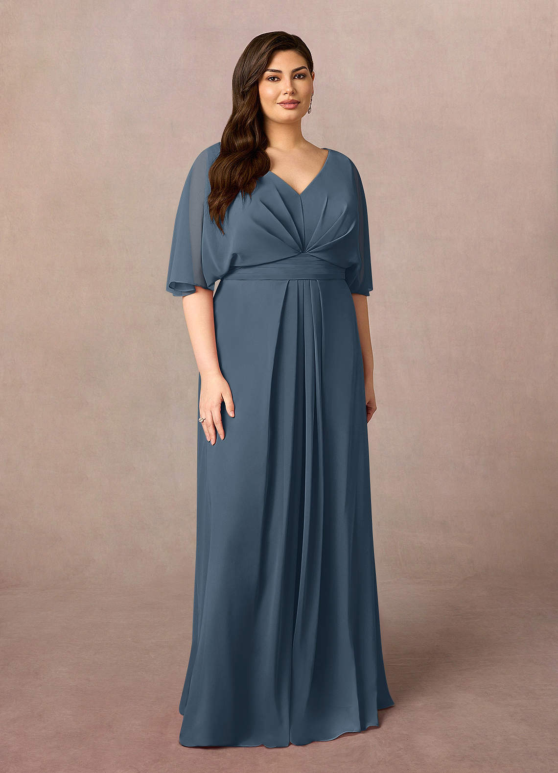 Azazie Oksana Neptune A-Line V-Neck Pleated Chiffon Dress | Azazie